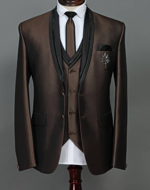 Men Brown Three Piece Coat Set – Shahi Handi Craft