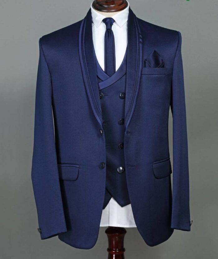 Men Navy Blue Three Piece Coat set – Shahi Handi Craft